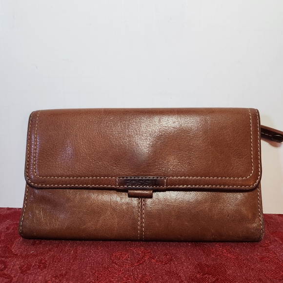 Fossil | Bags | Fossil Brown Leather Trifold Long Wallet | Poshmark